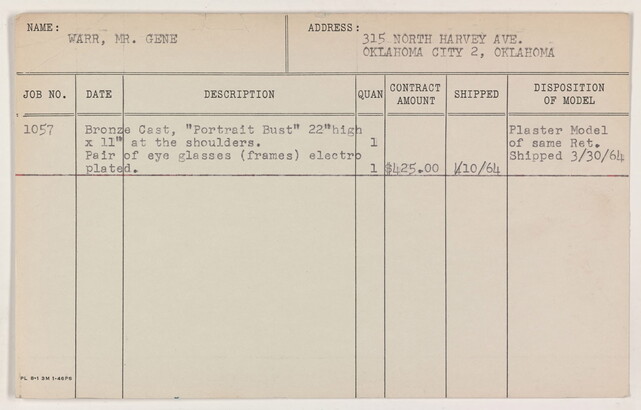Client Card [Warr, Gene, Oklahoma City, OK] | Amon Carter Museum of ...