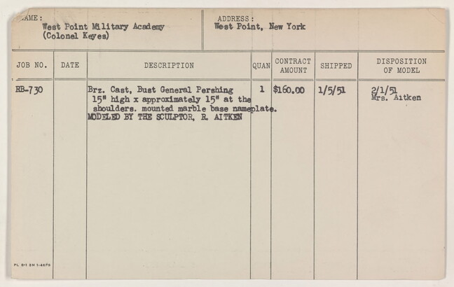 Client Card [West Point Military Academy, West Point, NY; Keyes, West ...