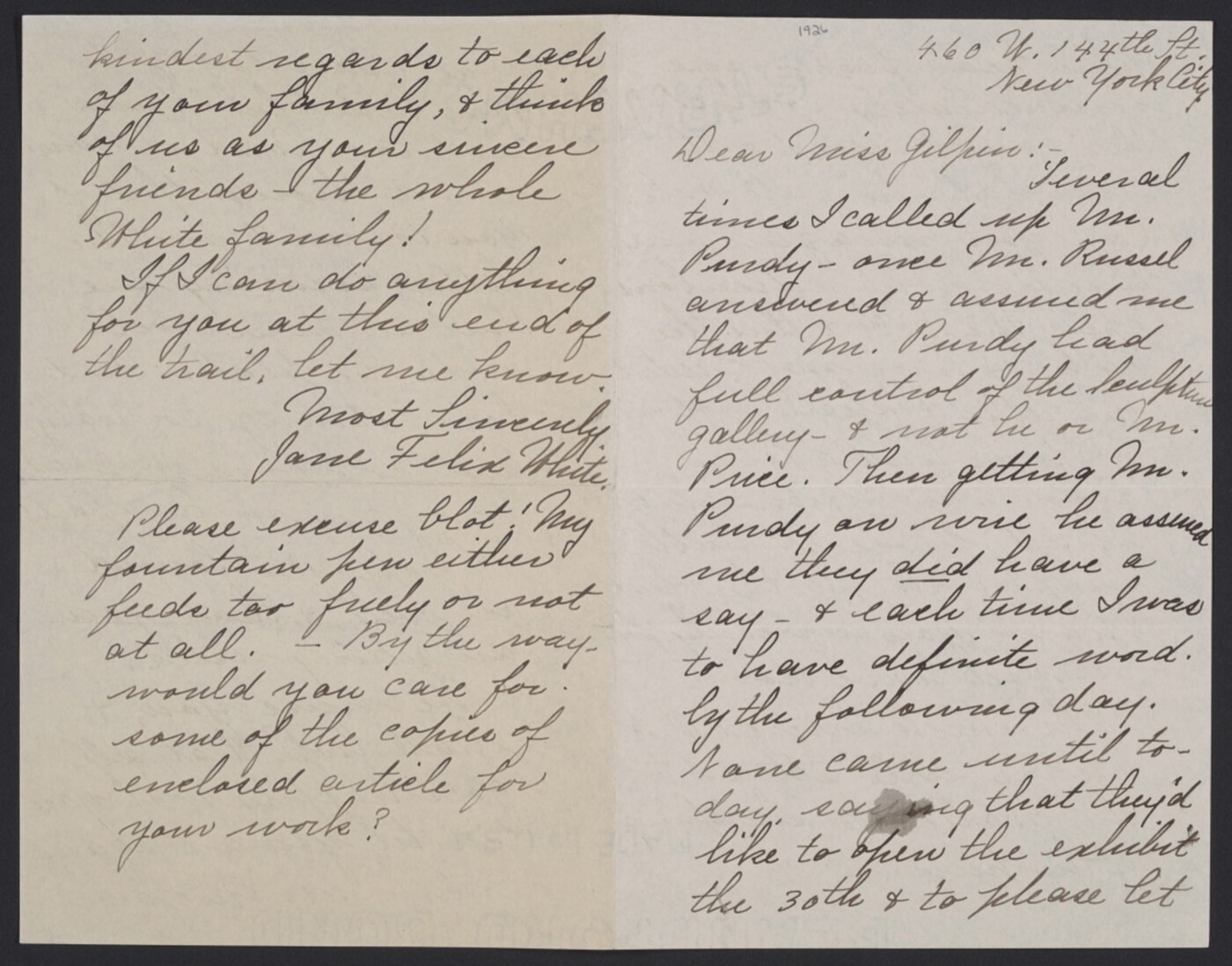 Jane Felix White, New York, New York, to Laura Gilpin. 1926. | Amon ...