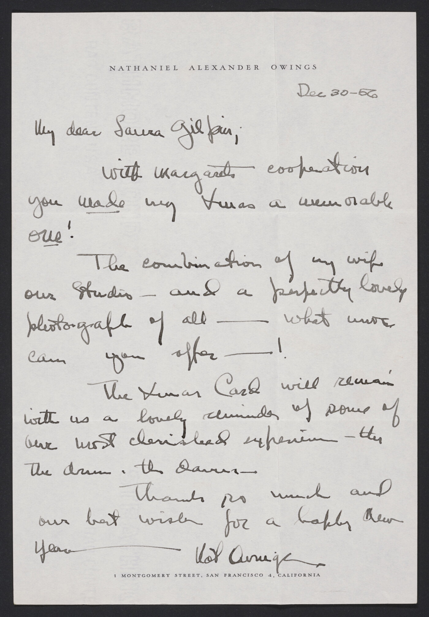 Nathaniel Alexander Owings, San Francisco, California, to Laura Gilpin ...