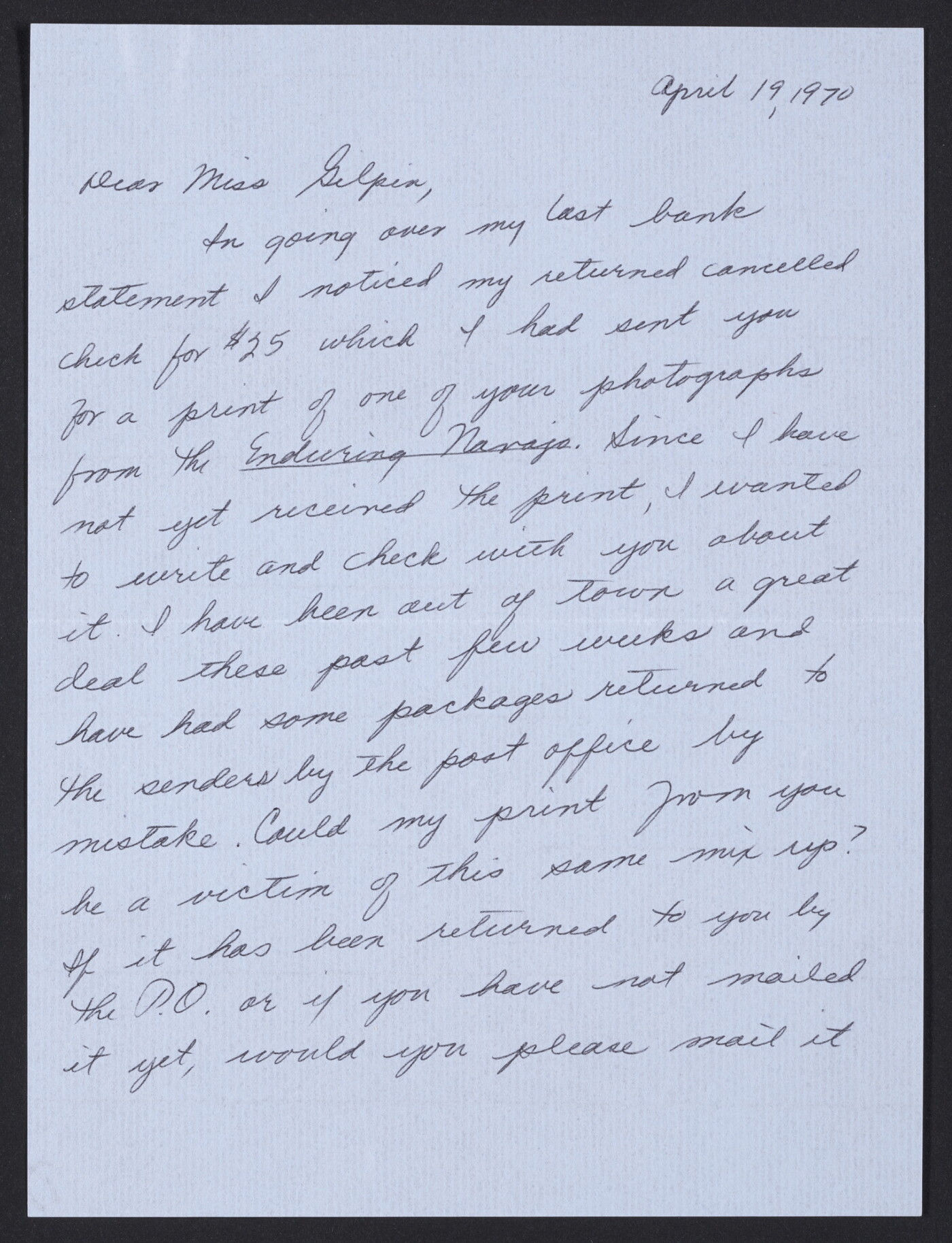 Sylvia Grider, Dallas, Texas, to Laura Gilpin. April 19, 1970. | Amon ...