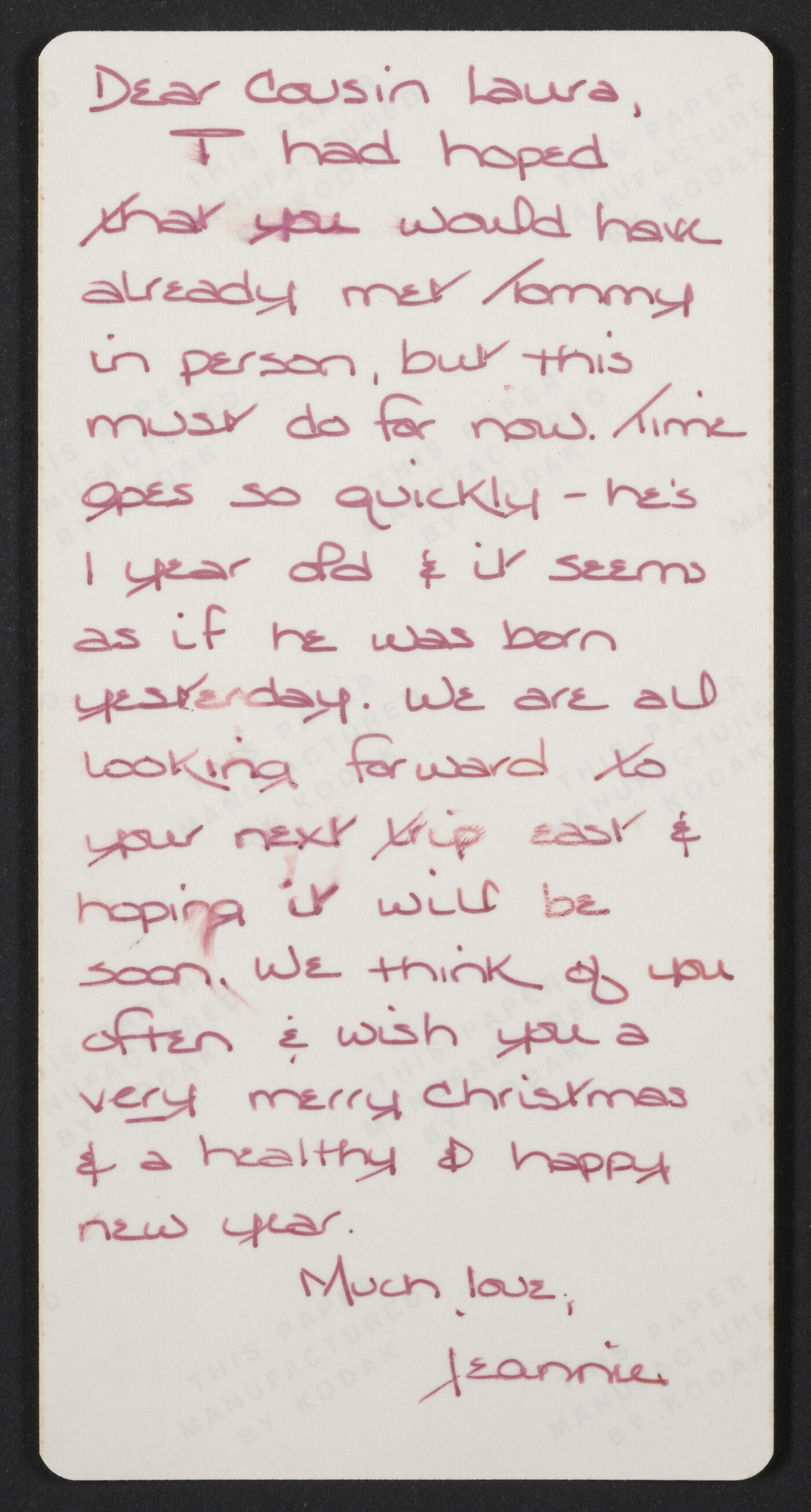 Tom, Jeanie, and Tommy [Gilpin] to Laura Gilpin. December, 1978. | Amon ...