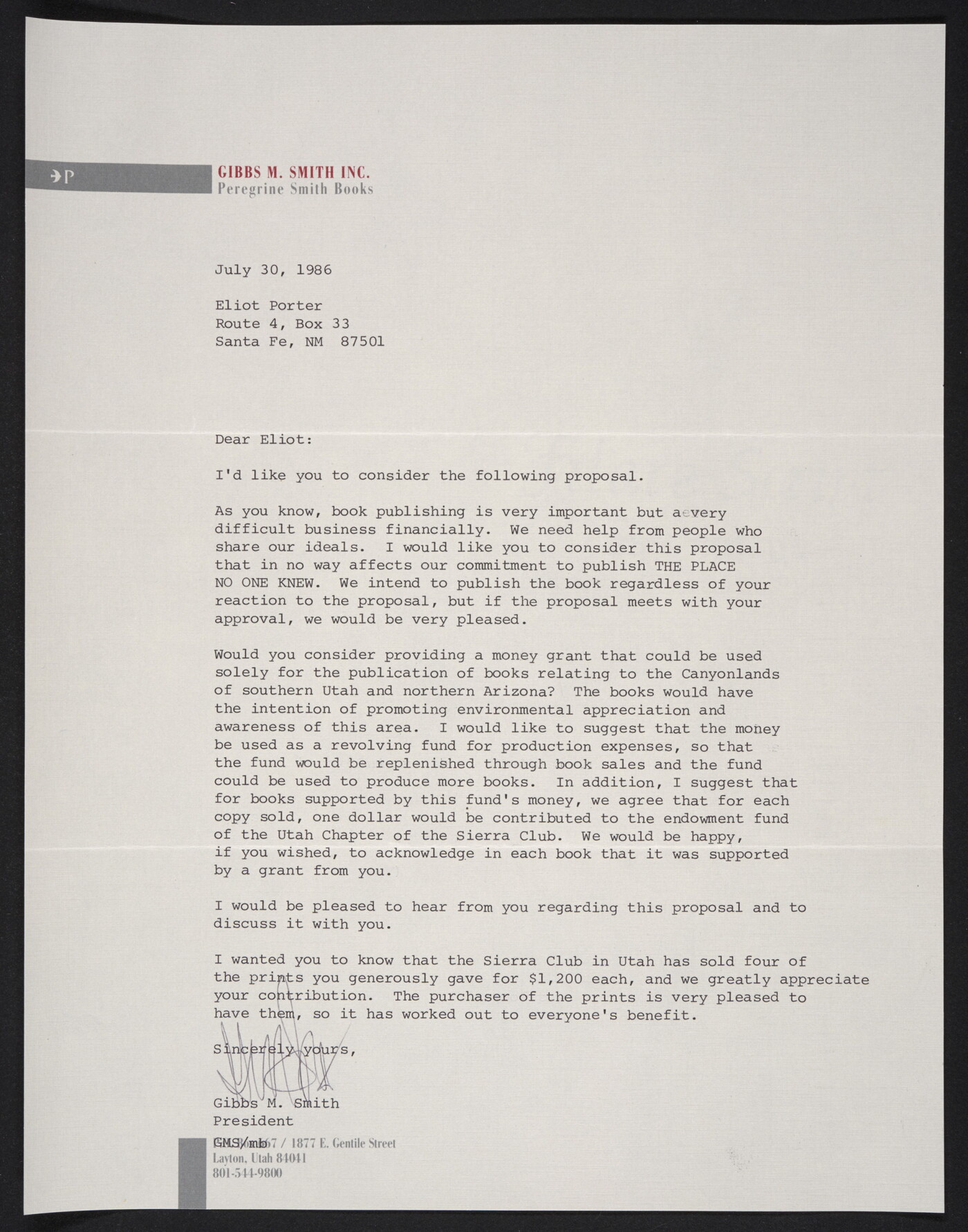 Gibbs M. Smith, President, Peregrine Smith Books, Layton, Utah, to ...