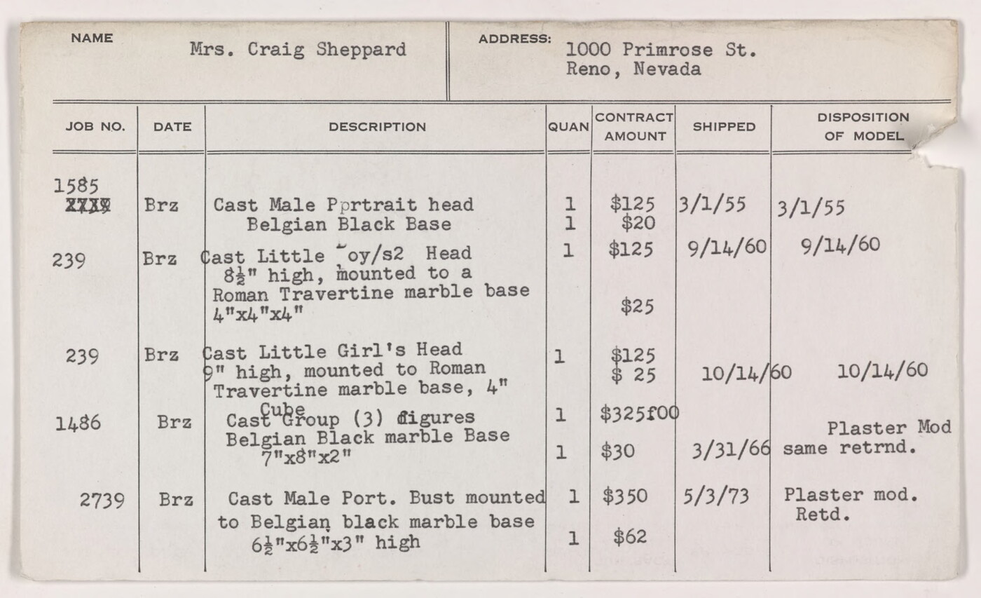 Client Card [Sheppard, Craig, Reno, NV] | Amon Carter Museum of ...