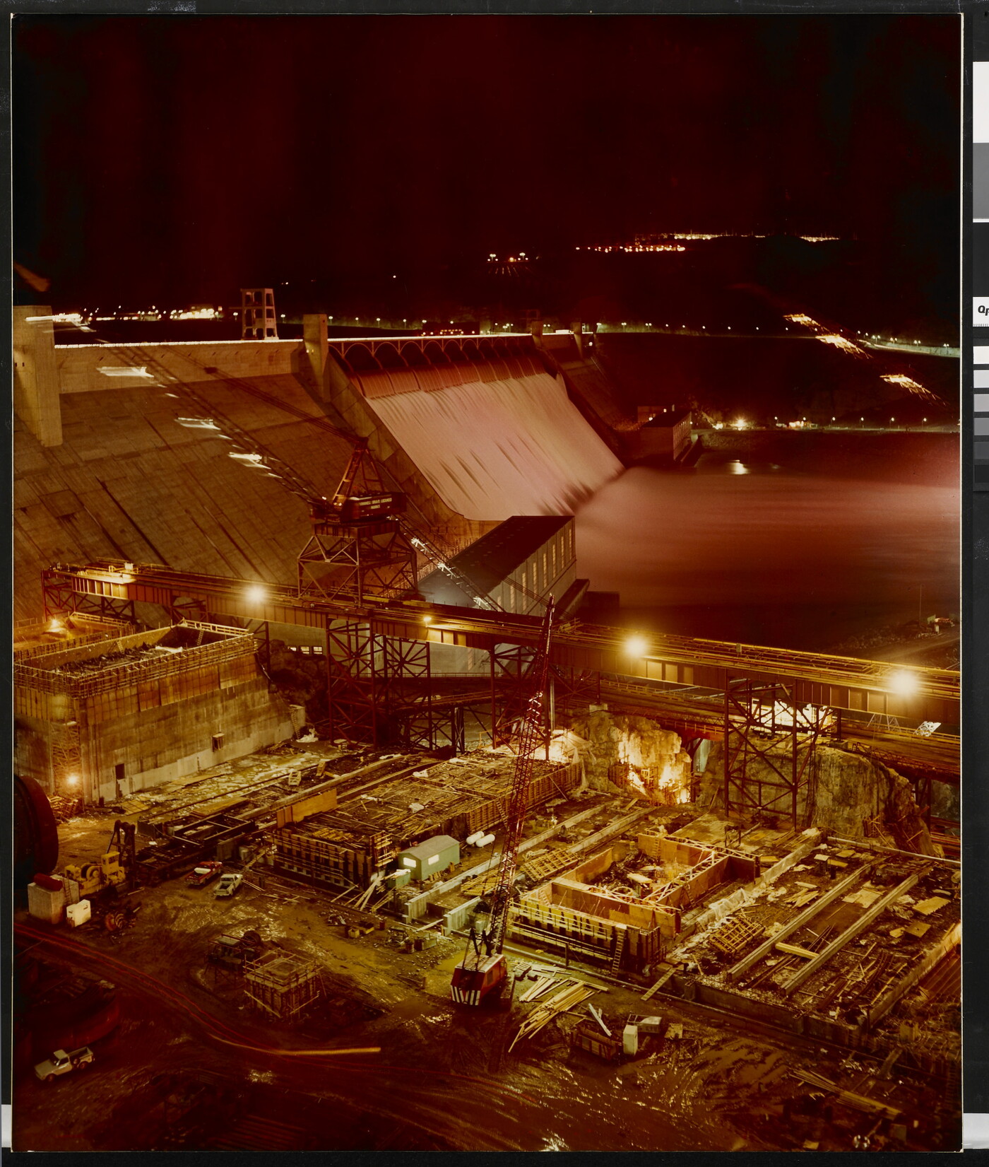 [Night construction activity at the Third Powerplant, Forebay Dam ...