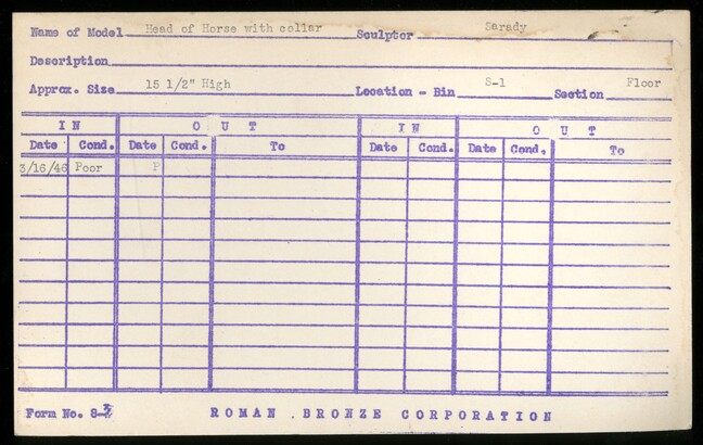 Plaster Model Card [Schuler, H.] | Amon Carter Museum of American Art