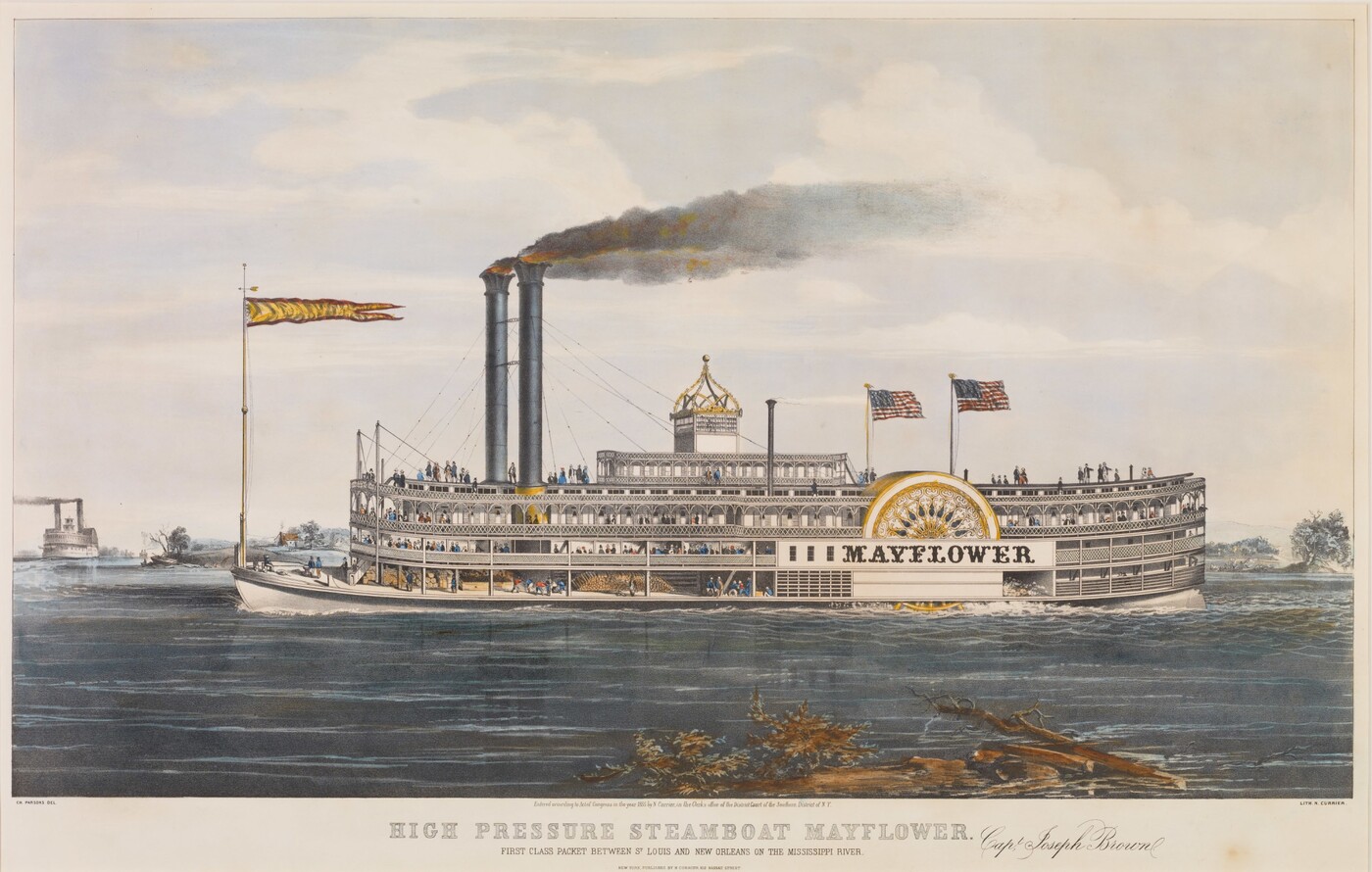 High Pressure Steamboat Mayflower. First Class Packet between St. Louis ...