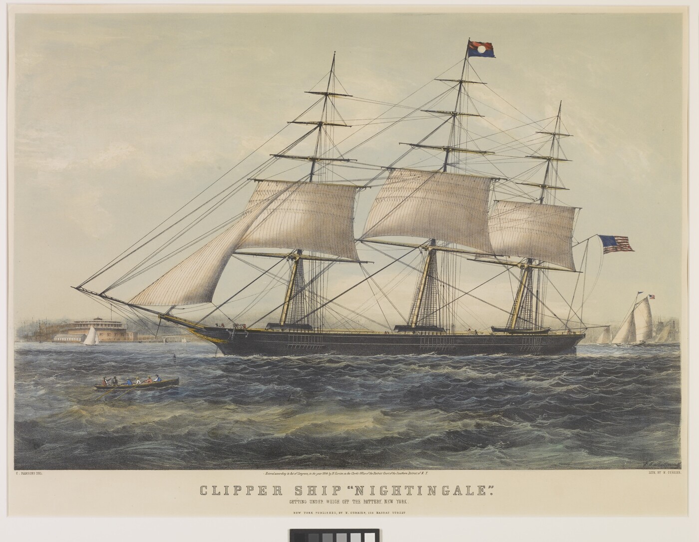 Clipper Ship "Nightingale." Getting Under Weigh off the Battery, New ...