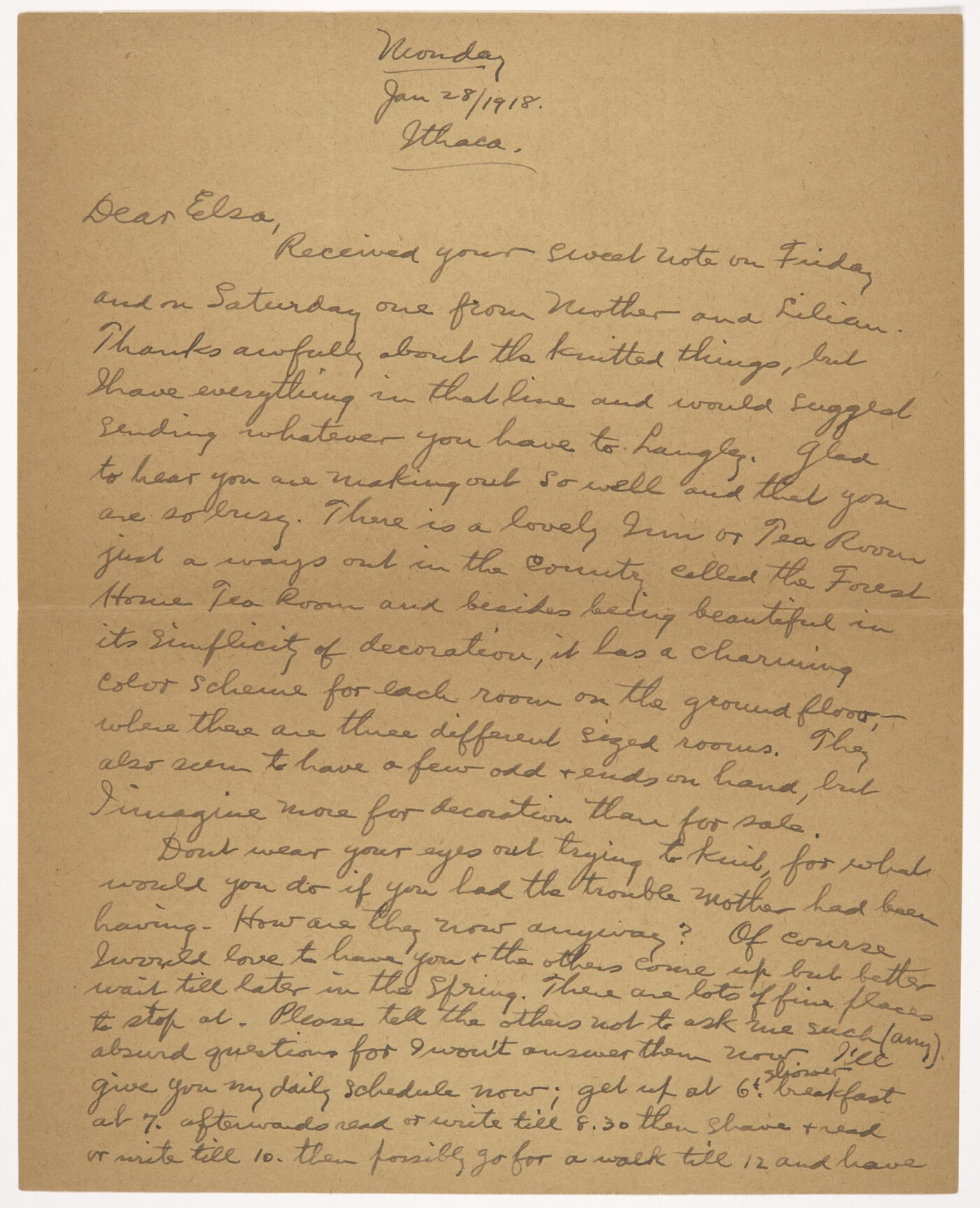 Karl Struss, Ithaca, New York, to Elsa. January 28, 1918. | Amon Carter ...