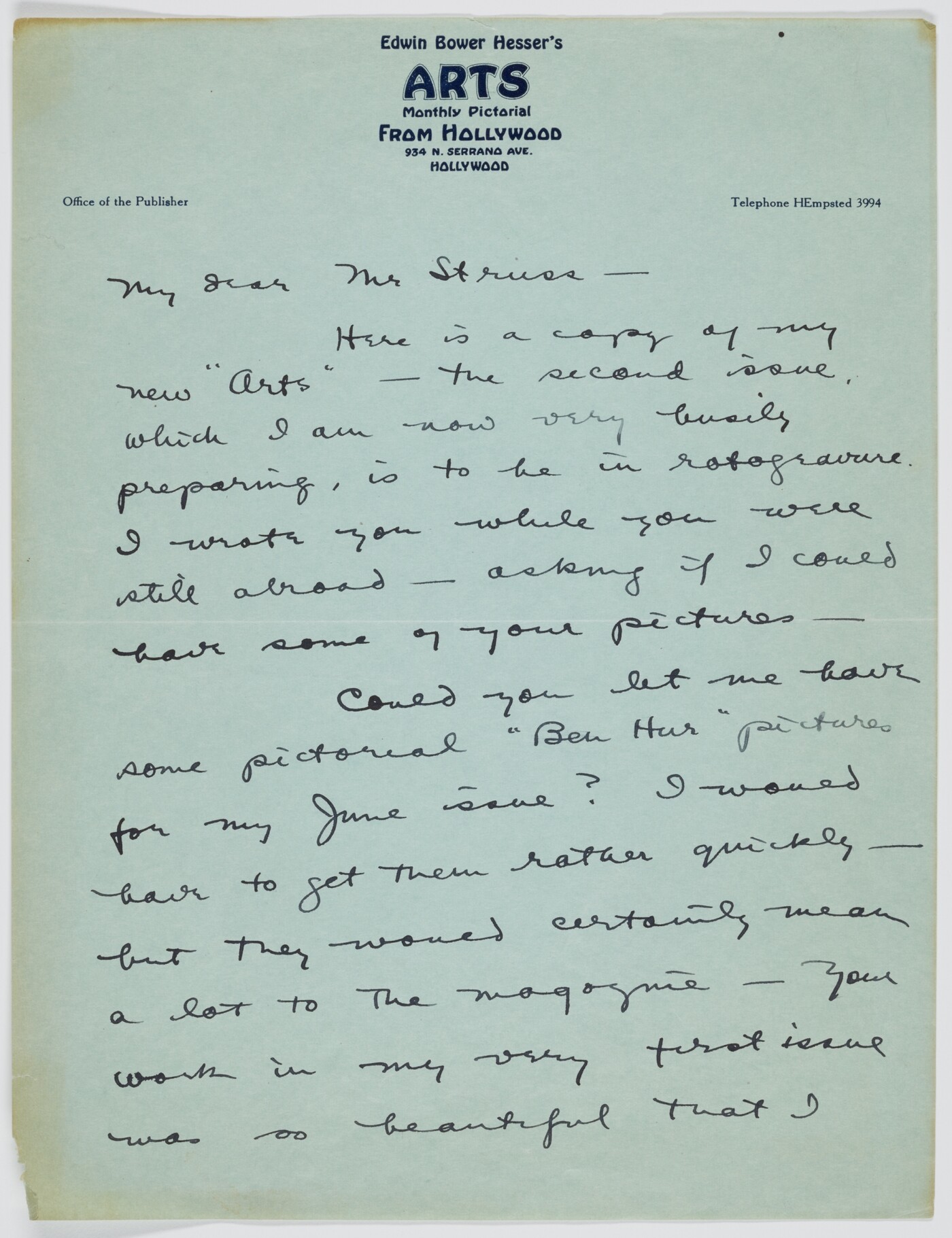 Edwin Bower Hesser, Hollywood, California, to Karl Struss. n.d. | Amon ...