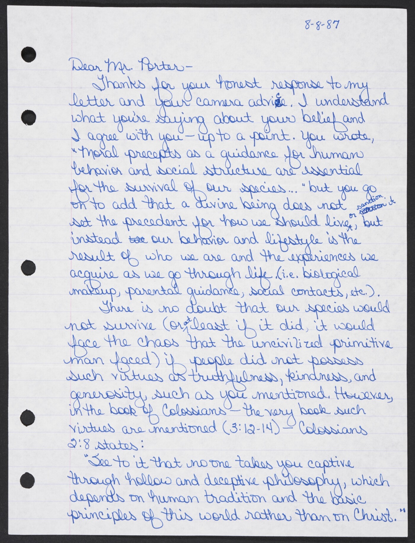 Melody Sheree Frerich, George West, Texas, to Eliot Porter. August 8 ...