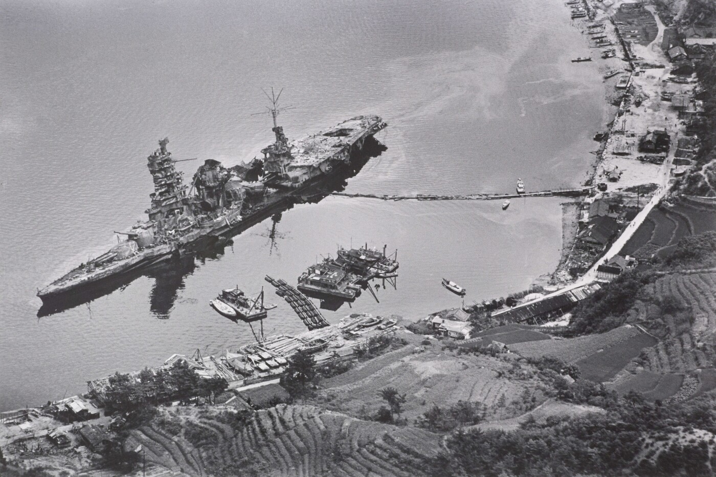 Destroyed Japanese Battleship Lies off the Coast near Sasebo, Japan ...